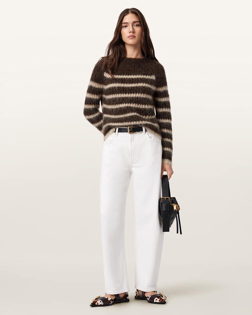 Riga Striped Crew Neck Sweater BTTLE BROWN/BARLEY | ALLSAINTS US